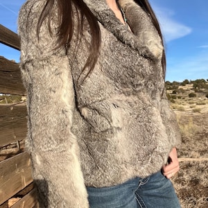 Vintage Rabbit Fur Jacket, Genuine Fur, 80s Fur Jacket, Grey Rabbit Fur ...