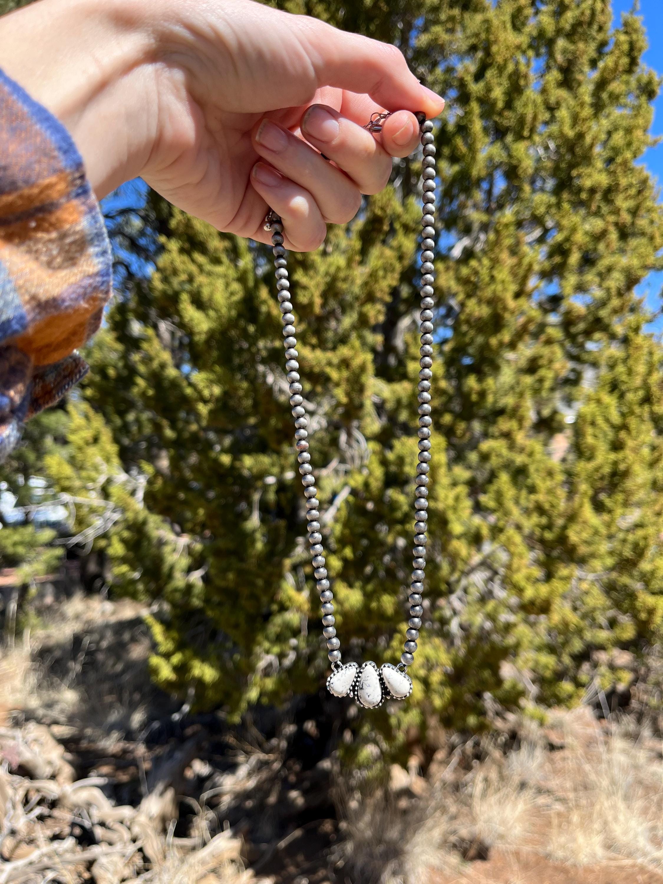 Tear Drop White Buffalo and Navajo Pearl Necklace, Western Necklace ...