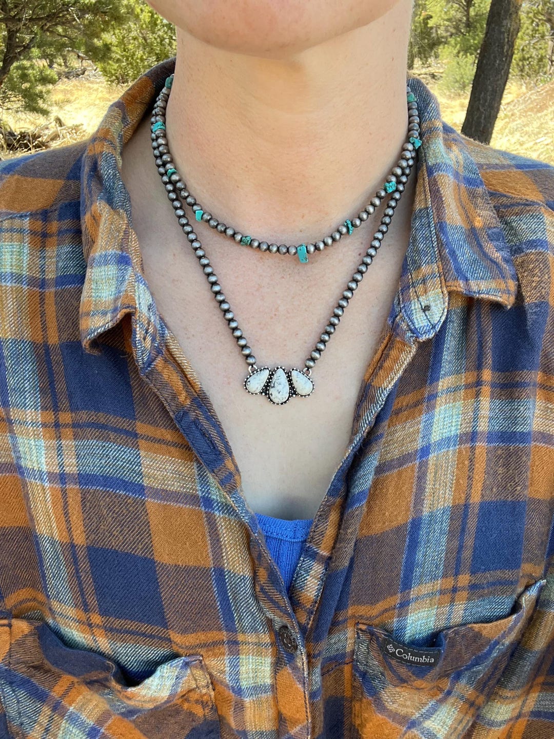Tear Drop White Buffalo and Navajo Pearl Necklace, Western Necklace ...