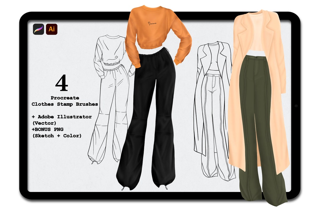 Procreate Clothes Set Stamp Brushes | Vector Clothing Set | Illustrator ...