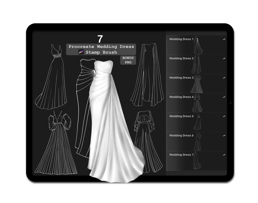 Procreate Wedding Dress Stamp Brushes | Procreate Bridal Gown Stamp ...