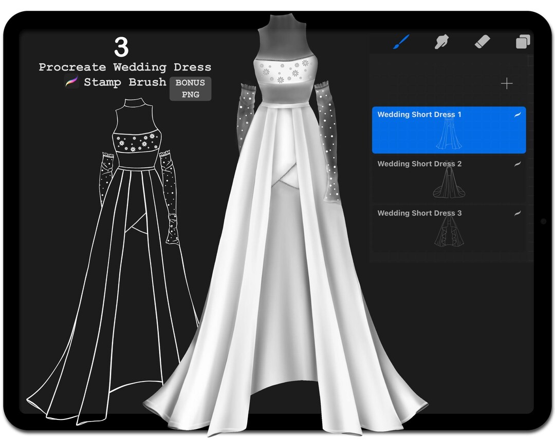 Procreate Wedding Dress Stamp Brushes | Procreate Dress Stamp ...