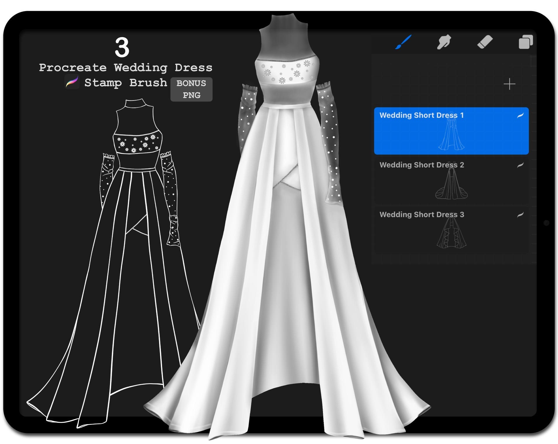 Procreate Wedding Dress Stamp Brushes | Procreate Dress Stamp ...