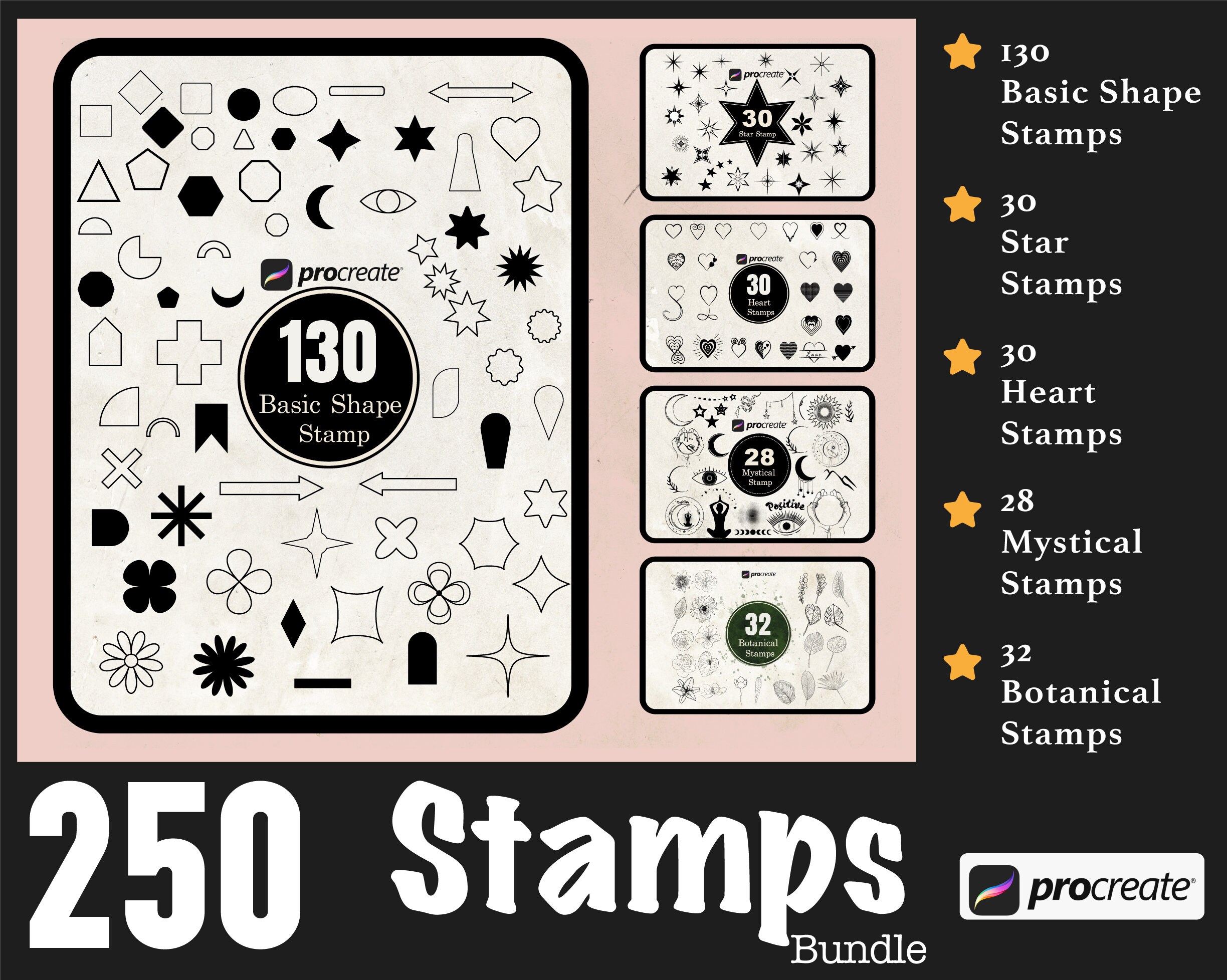 Procreate Shapes Stamp Brush Bundle | Instant Download - Etsy
