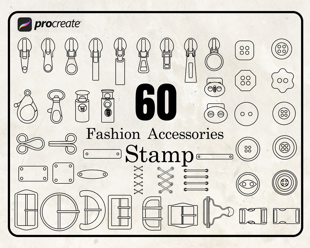 Procreate Fashion Accessories Stamp Brushes | Button, Zipper Pull ...