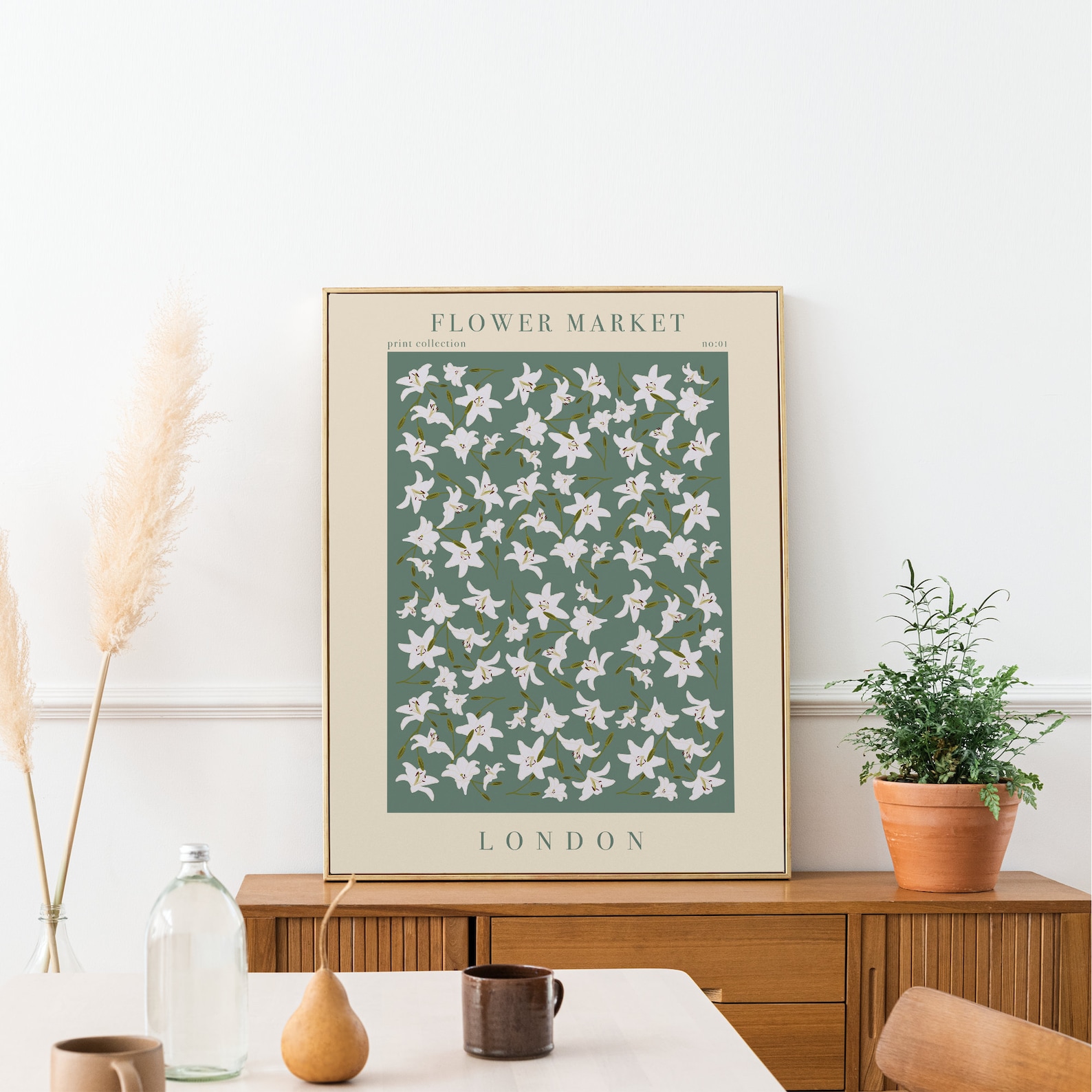 London Flower Market, Lilies Poster Spring Floral Art Printable ...