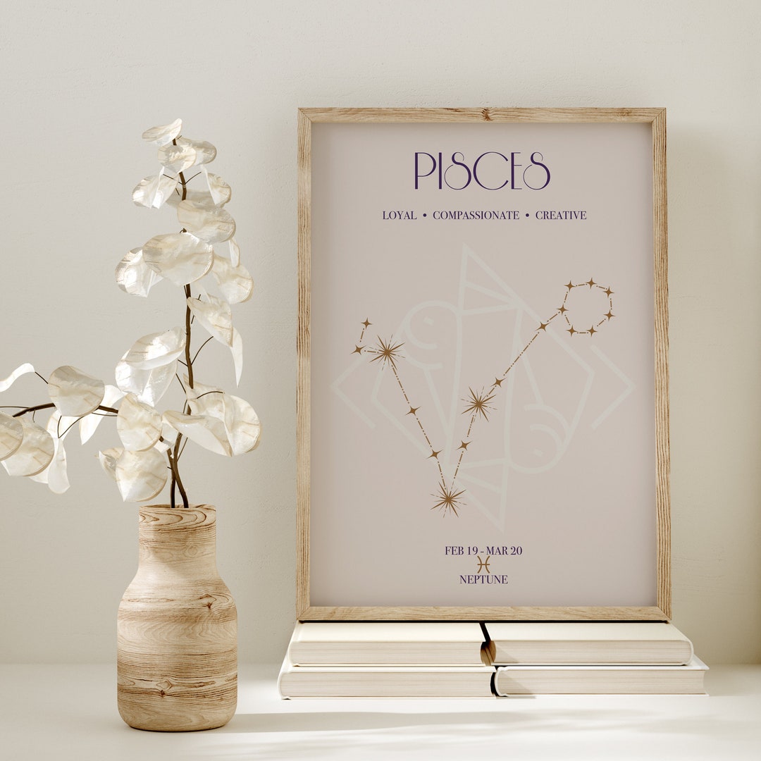Pisces Wall Art Zodiac Poster Constellation Wall Art Astrology Art ...