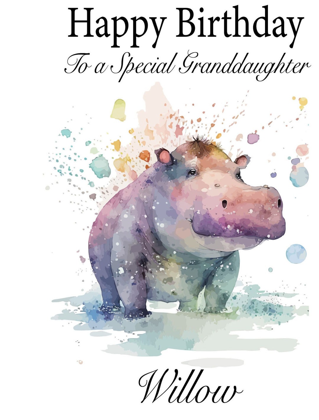 Personalised Birthday Card, Cute Hippo, Hippopotamus, Daughter ...