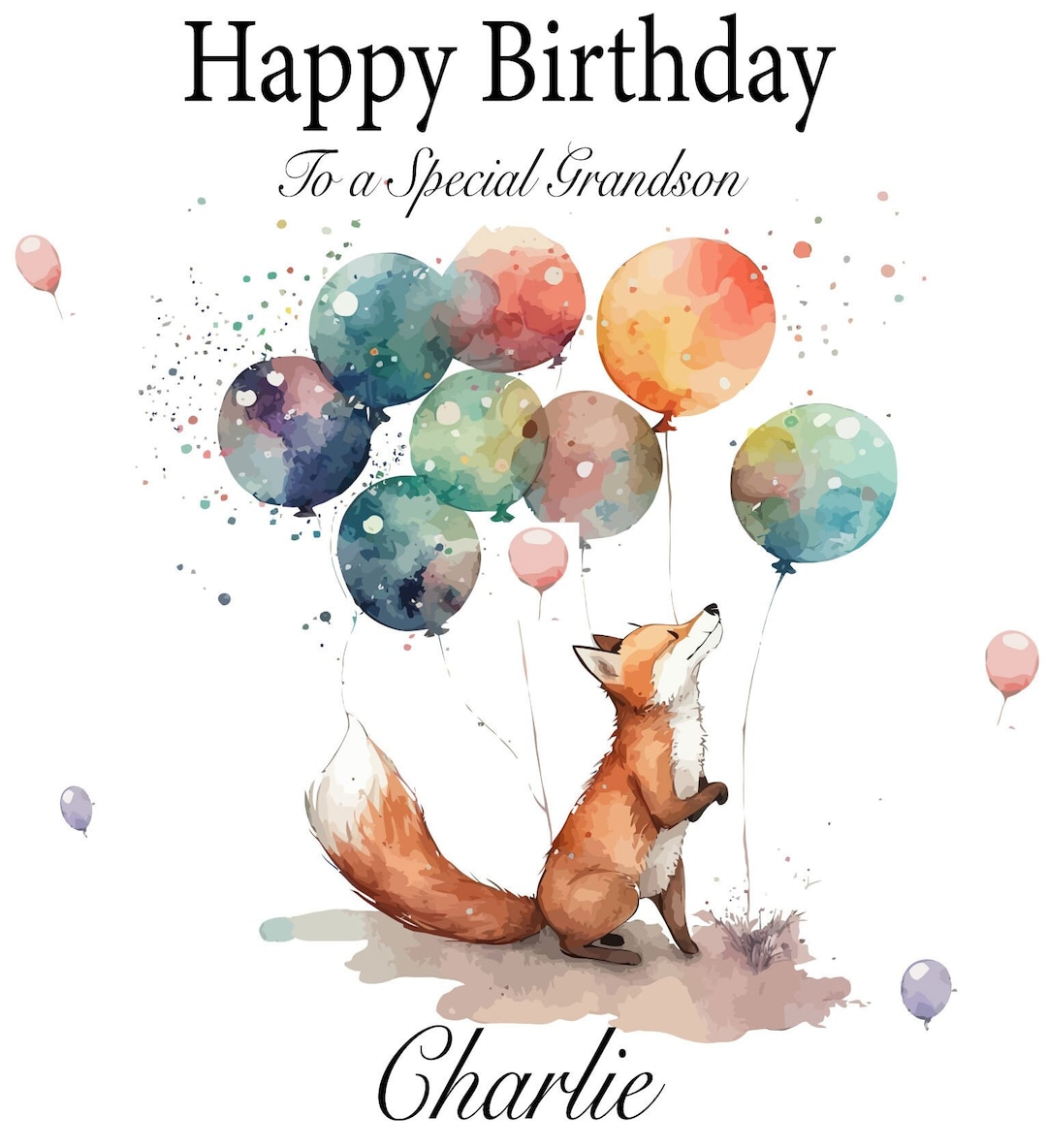 Personalised Birthday Card, Fox With Balloons Daughter, Granddaughter ...