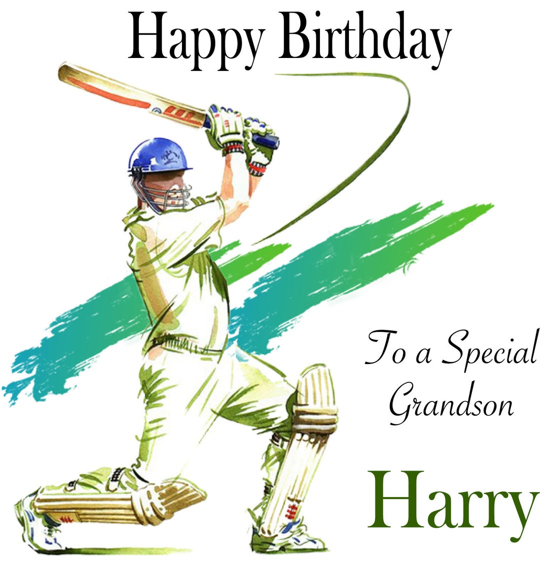 Personalised Cricket Birthday Card Grandson Son Brother Nephew