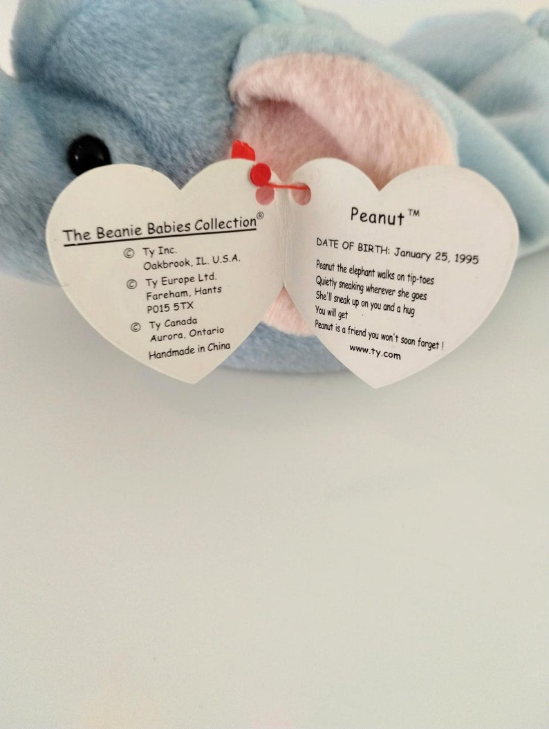 Ty Beanie Baby - 1995 Peanut the Elephant (light Blue) - P.V.C. Pellets ...