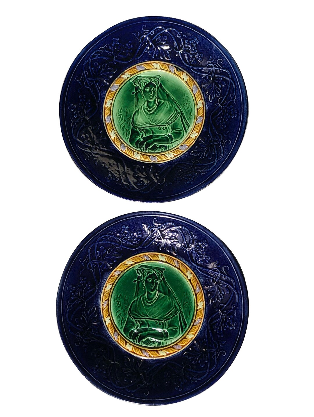 Set of English Majolica Cobalt Plates - Etsy