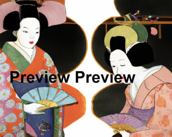 Japanese Ukiyo-e Style Painting Digital Art Print Titled "intensity ...