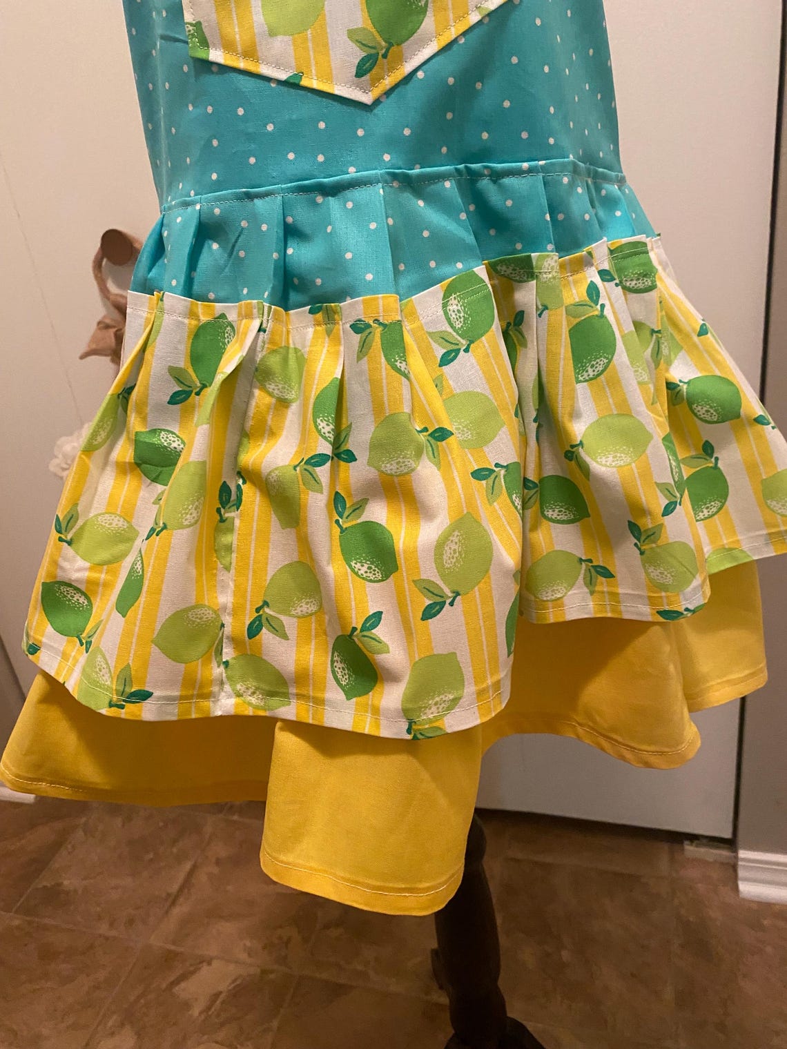 Beautiful Apron Lime Yellow and Eye Catching Bright Teal With Poka Dots ...