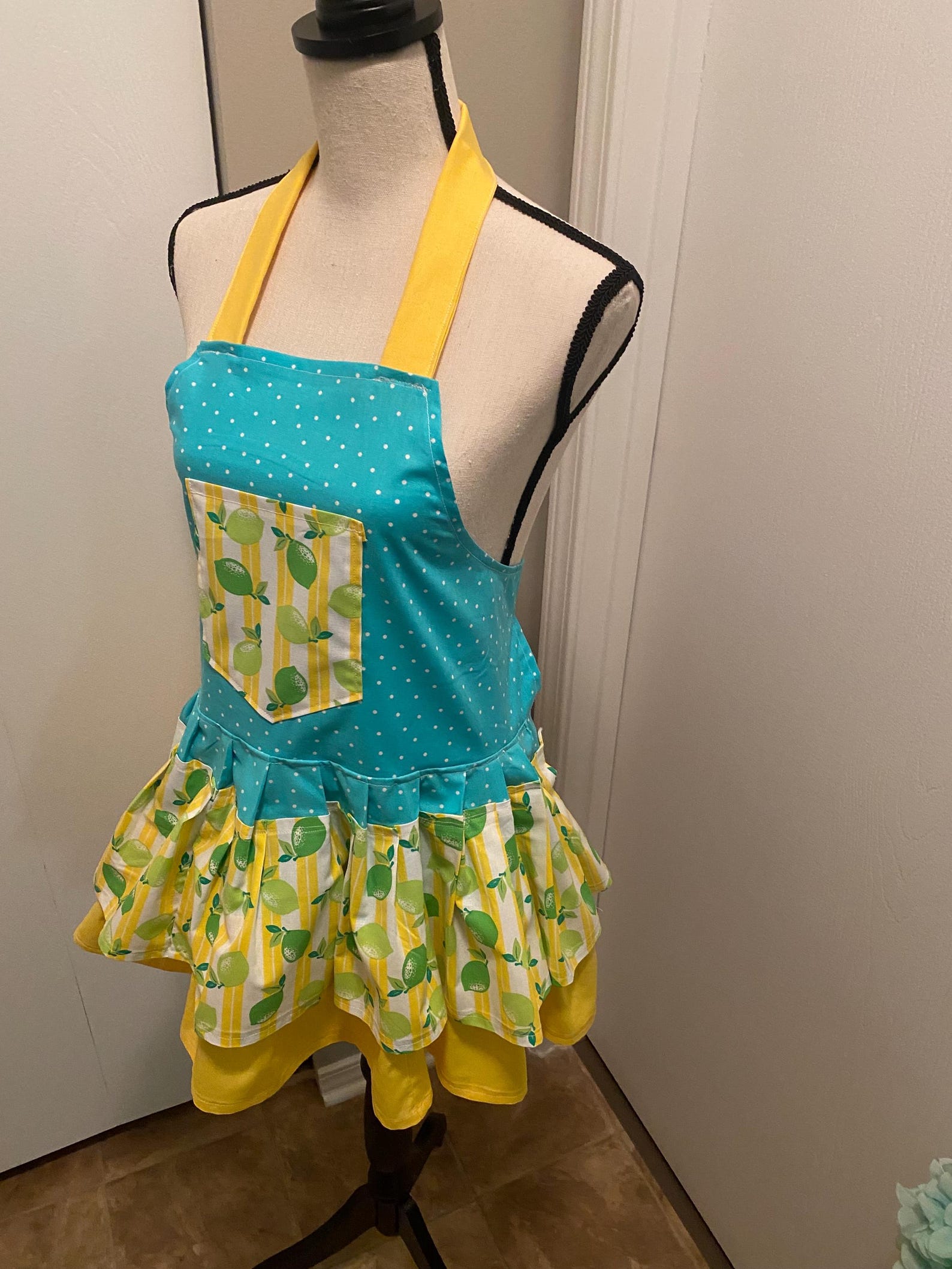 Beautiful Apron Lime Yellow and Eye Catching Bright Teal With Poka Dots ...
