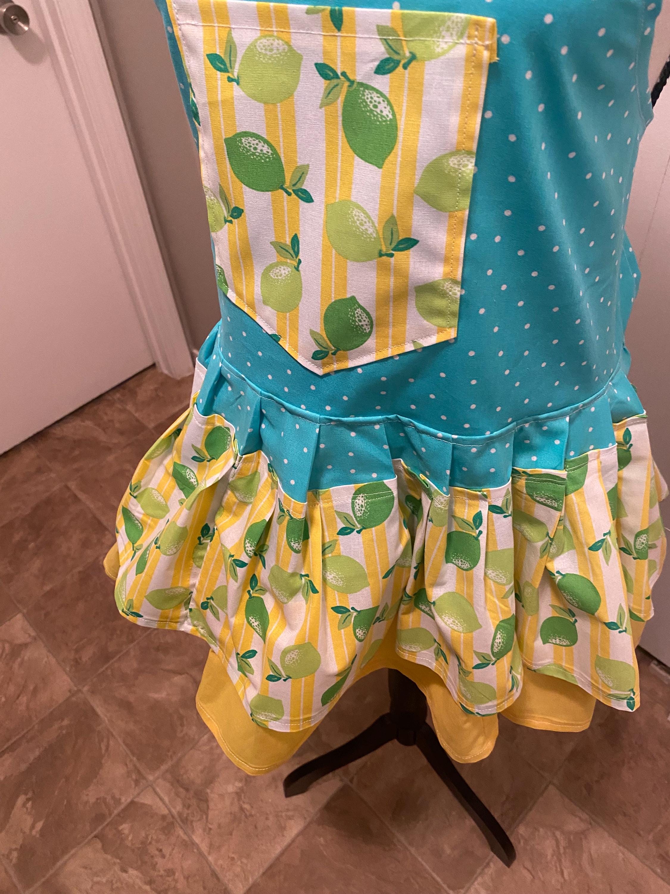 Beautiful Apron Lime Yellow and Eye Catching Bright Teal With Poka Dots ...
