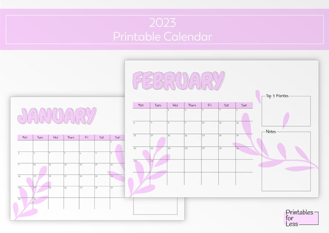 2023 Calendar With Notes, A4, Landscape, Instant Download, Journaling ...