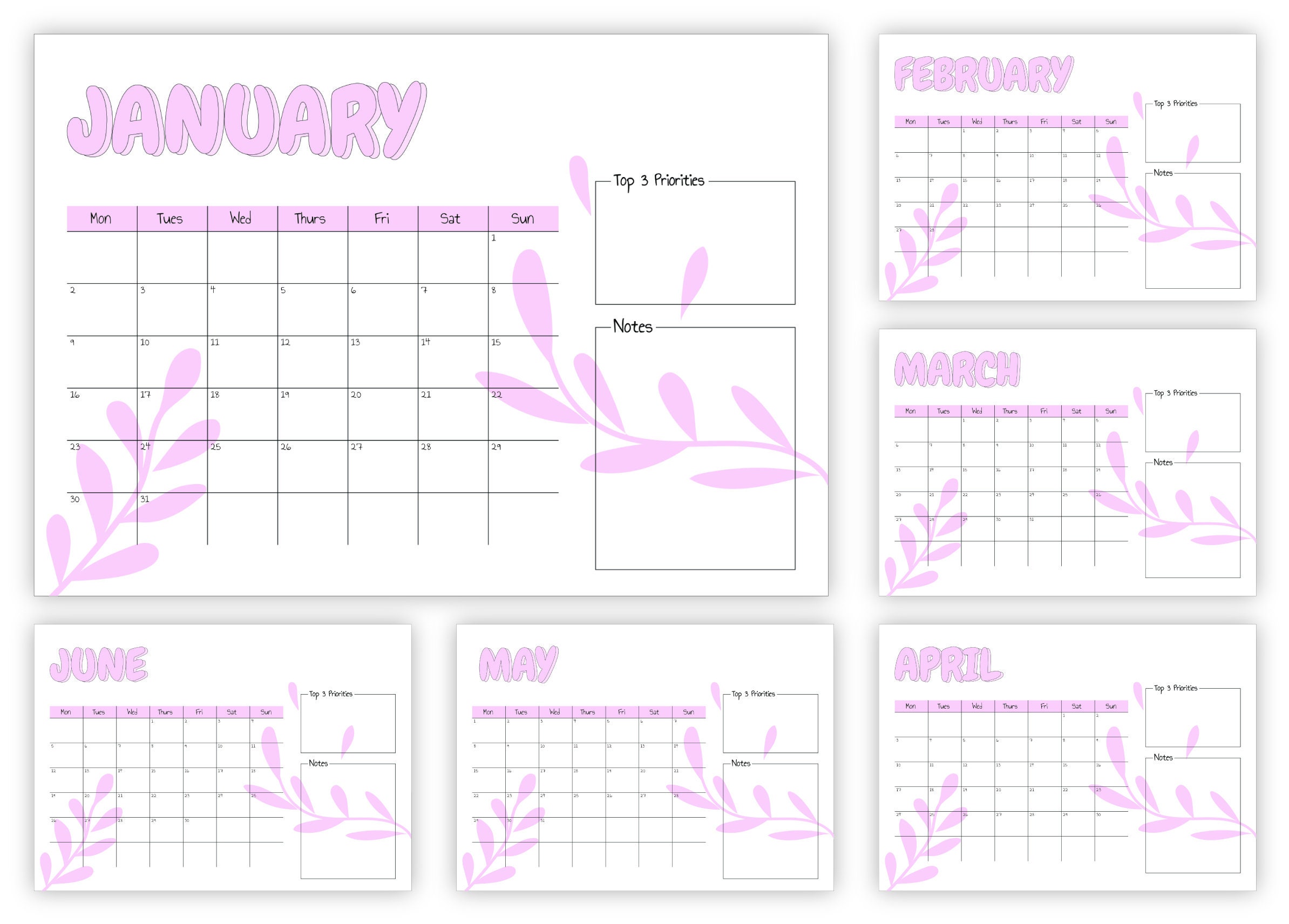 2023 Calendar With Notes, A4, Landscape, Instant Download, Journaling ...
