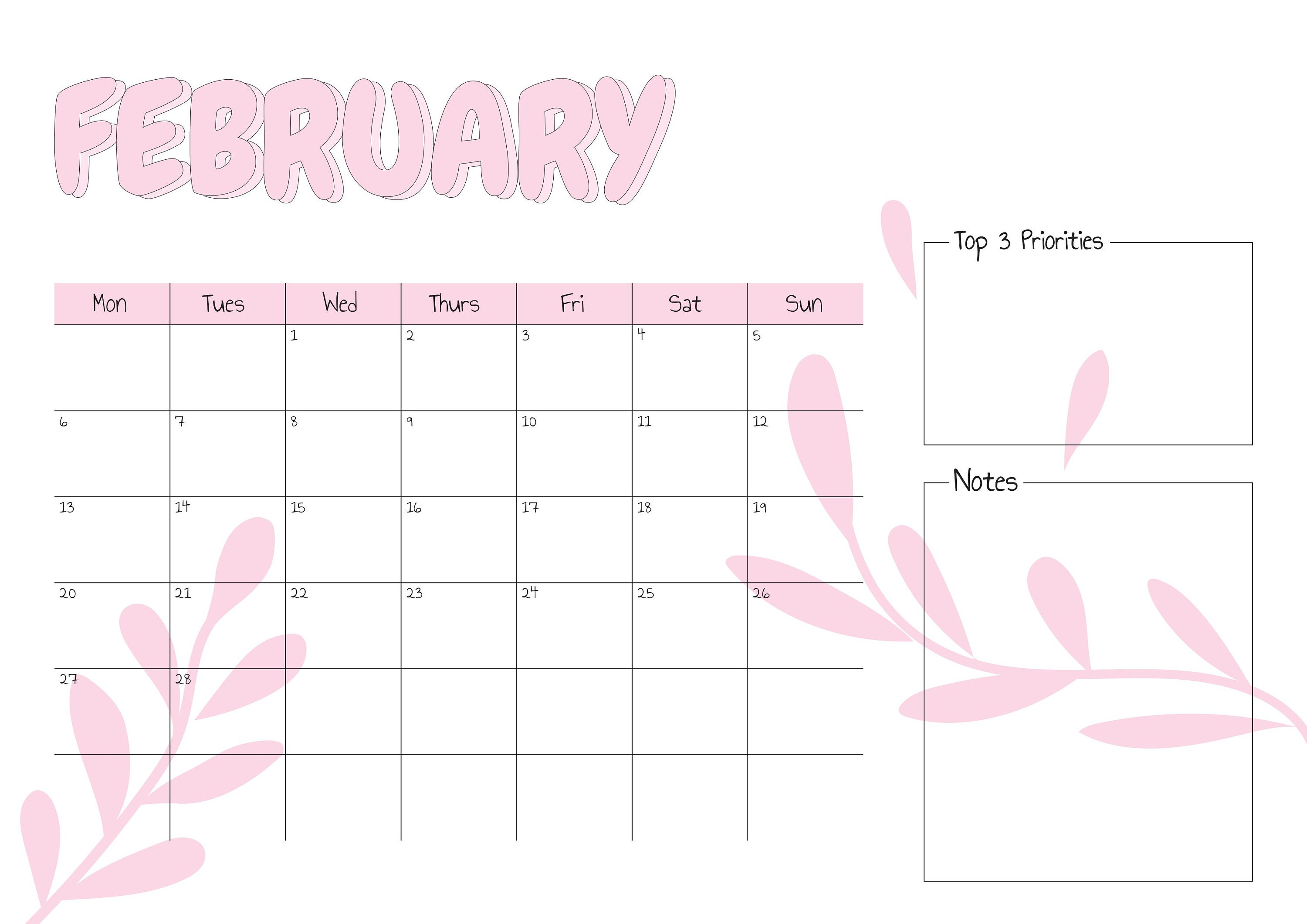 2023 Calendar With Notes, A4, Landscape, Instant Download, Journaling ...