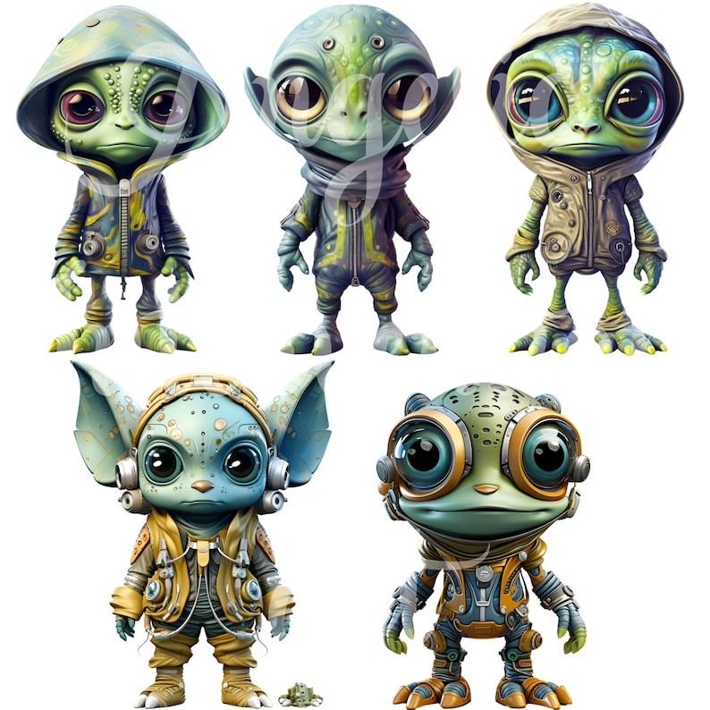 Cute Alien PNG Bundle, Adorable Aliens for Kid's Crafts, Space-themed ...