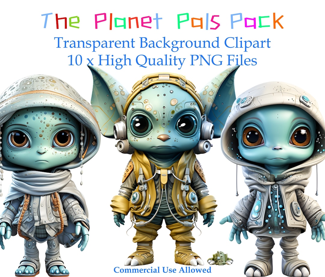 Cute Alien PNG Bundle, Adorable Aliens for Kid's Crafts, Space-themed ...