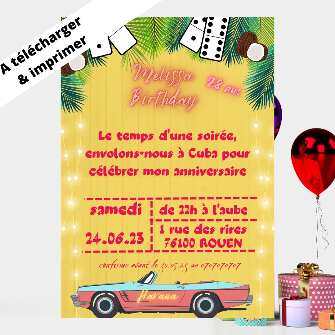 DOWNLOAD&PRINT- Invitation Adult Birthday Cuba- Customized Digital ...
