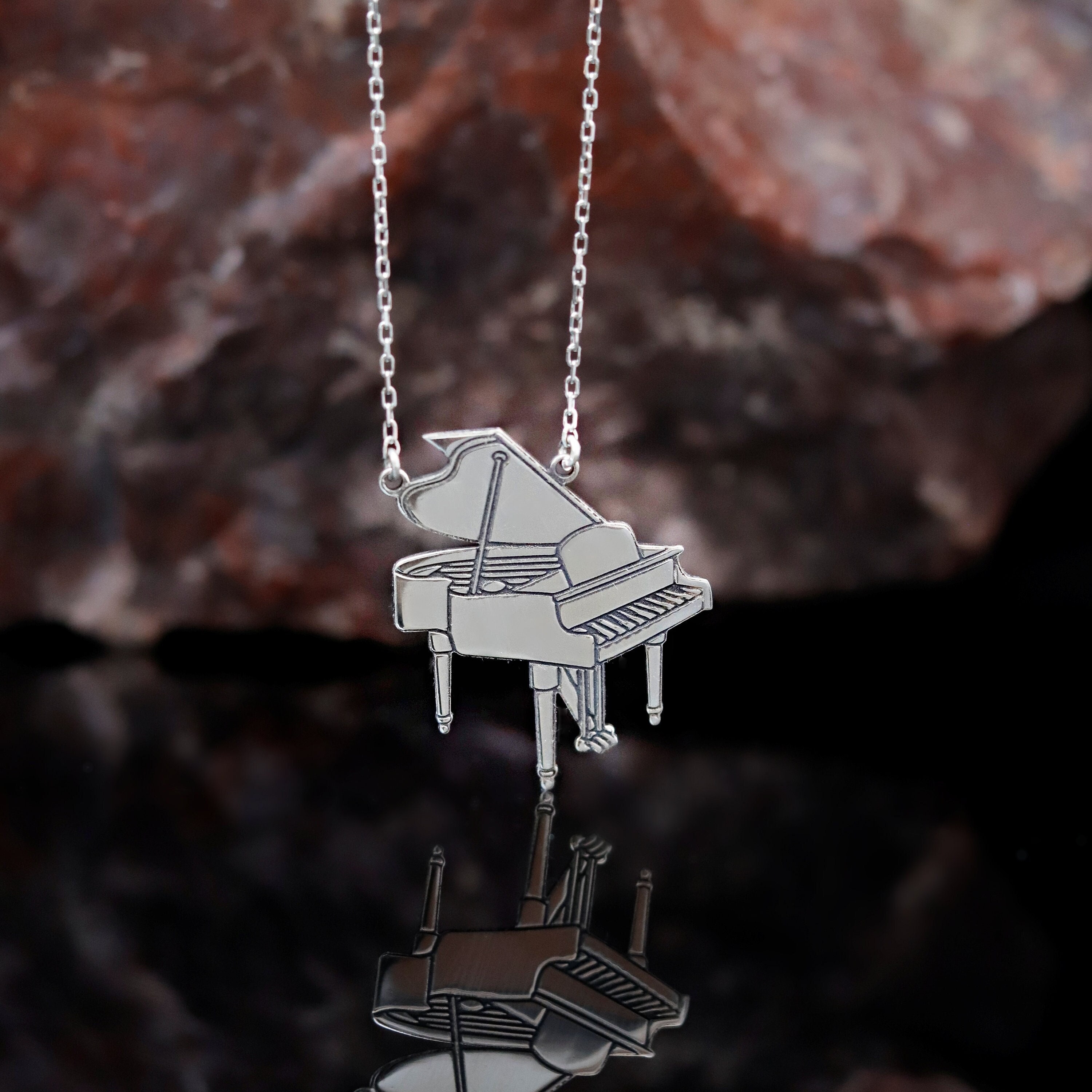 Dainty Piano Necklace, Unisex Grand Piano Pendant, 925 Sterling Silver ...