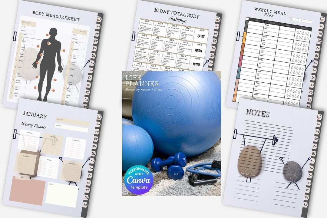 Printable Health & Fitness Planner: Weekly Workout, Meal Plan (PDF A4 ...
