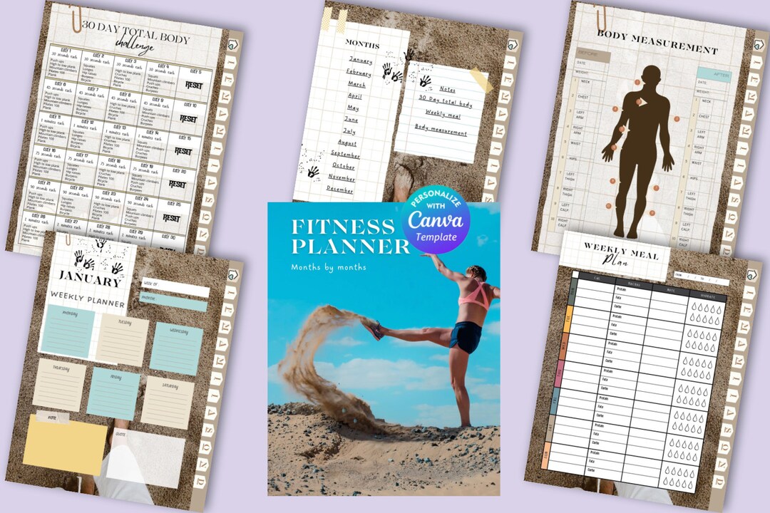 Printable Health and Fitness Planner, Body Measurement, Body Challange ...
