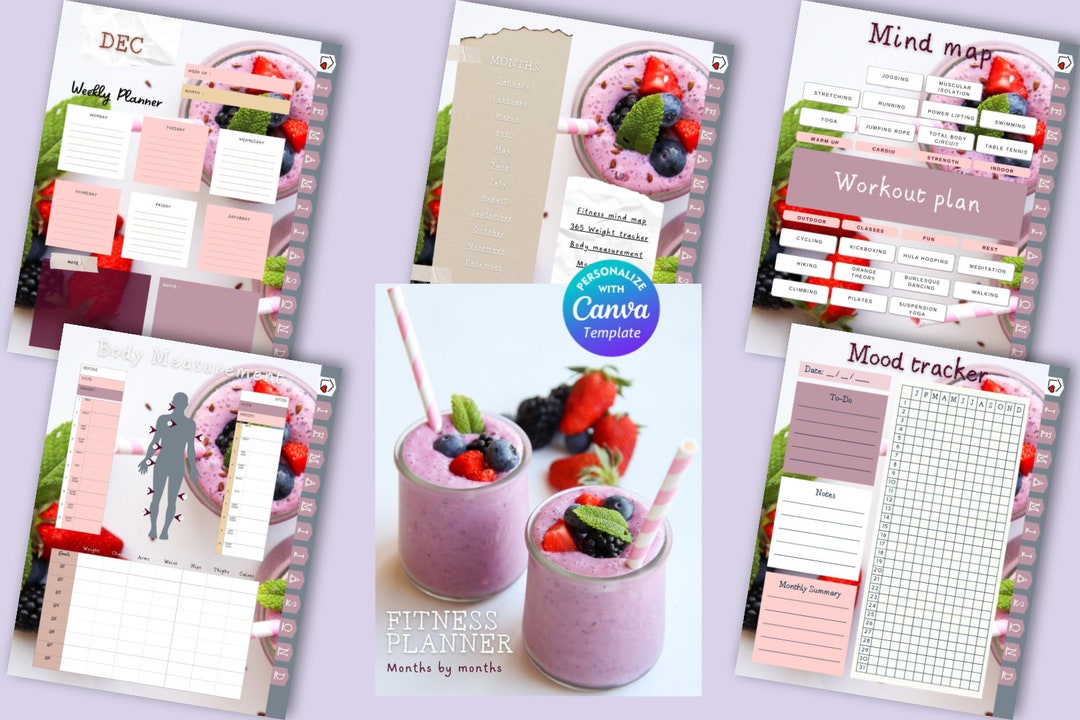 Printable Health and Fitness Planner, Mood Tracker, Mind Map Weekly ...