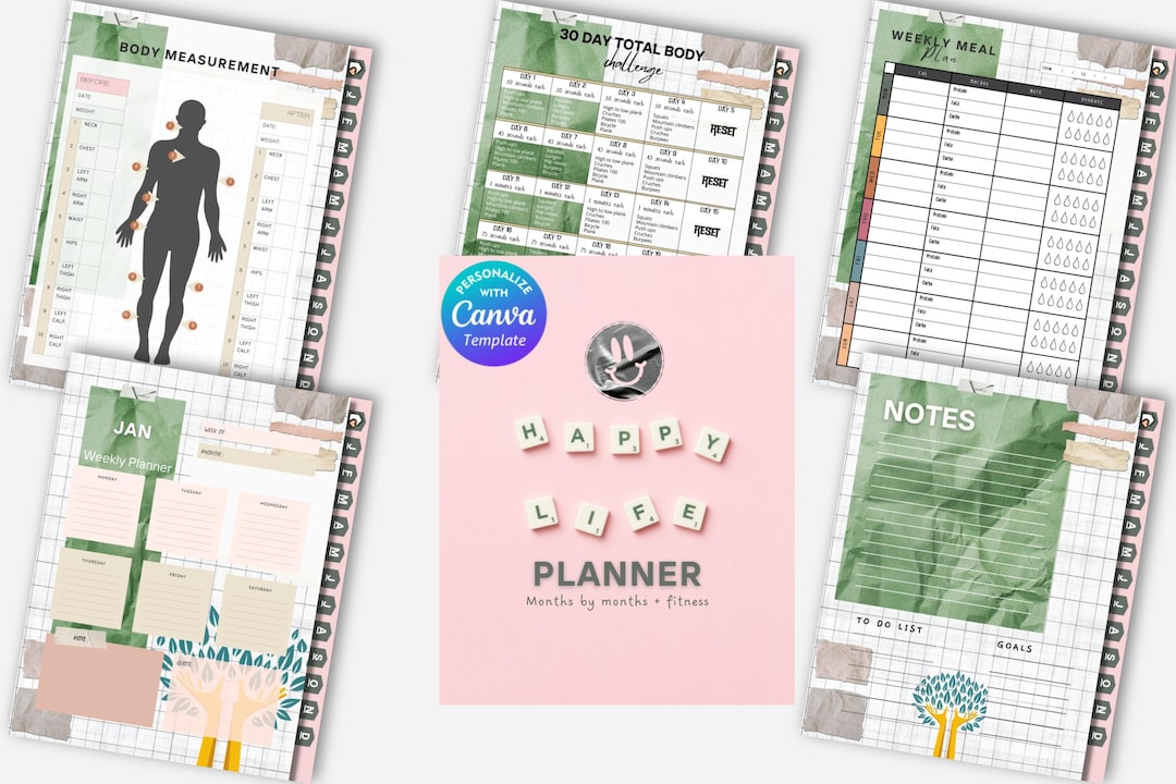 Printable Health and Fitness Planner, Weight Loss Tracker, Body ...