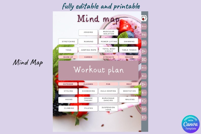 Printable Health and Fitness Planner, Mood Tracker, Mind Map Weekly ...