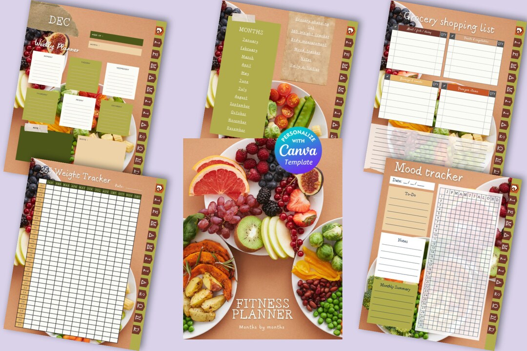 Printable Health and Fitness Planner, Weight Tracker, Body Measurement ...