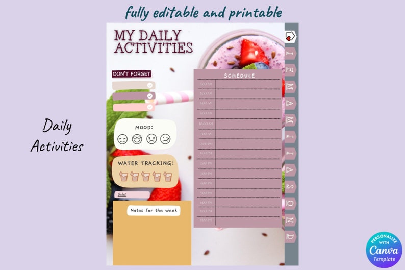 Printable Health and Fitness Planner, Mood Tracker, Mind Map Weekly ...