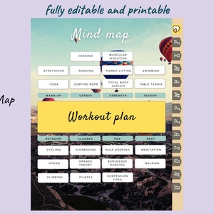 Printable Health and Fitness Planner, Mind Map, Body Measurement ...