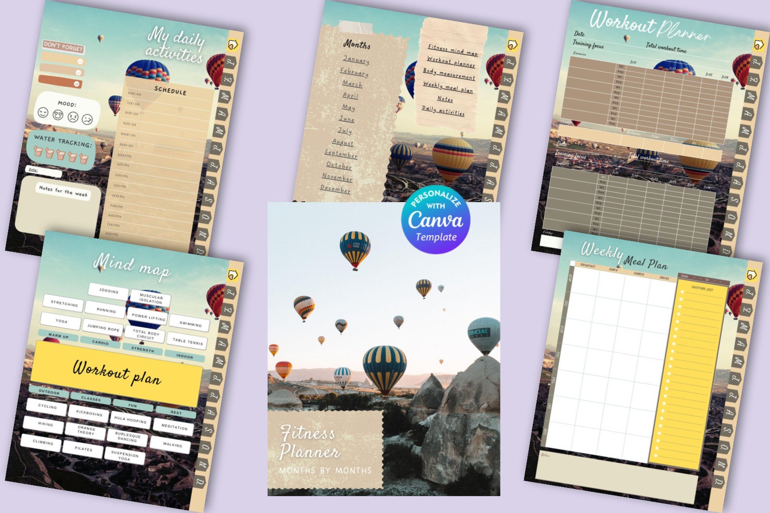 Printable Health and Fitness Planner, Mind Map, Body Measurement ...