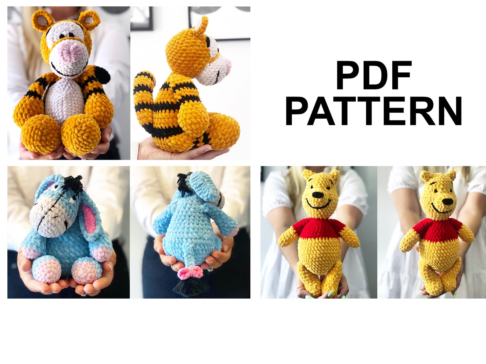 Winnie the Pooh Set Pdf Pattern, Tiger, Pooh, Eeyore Plush Pattern ...
