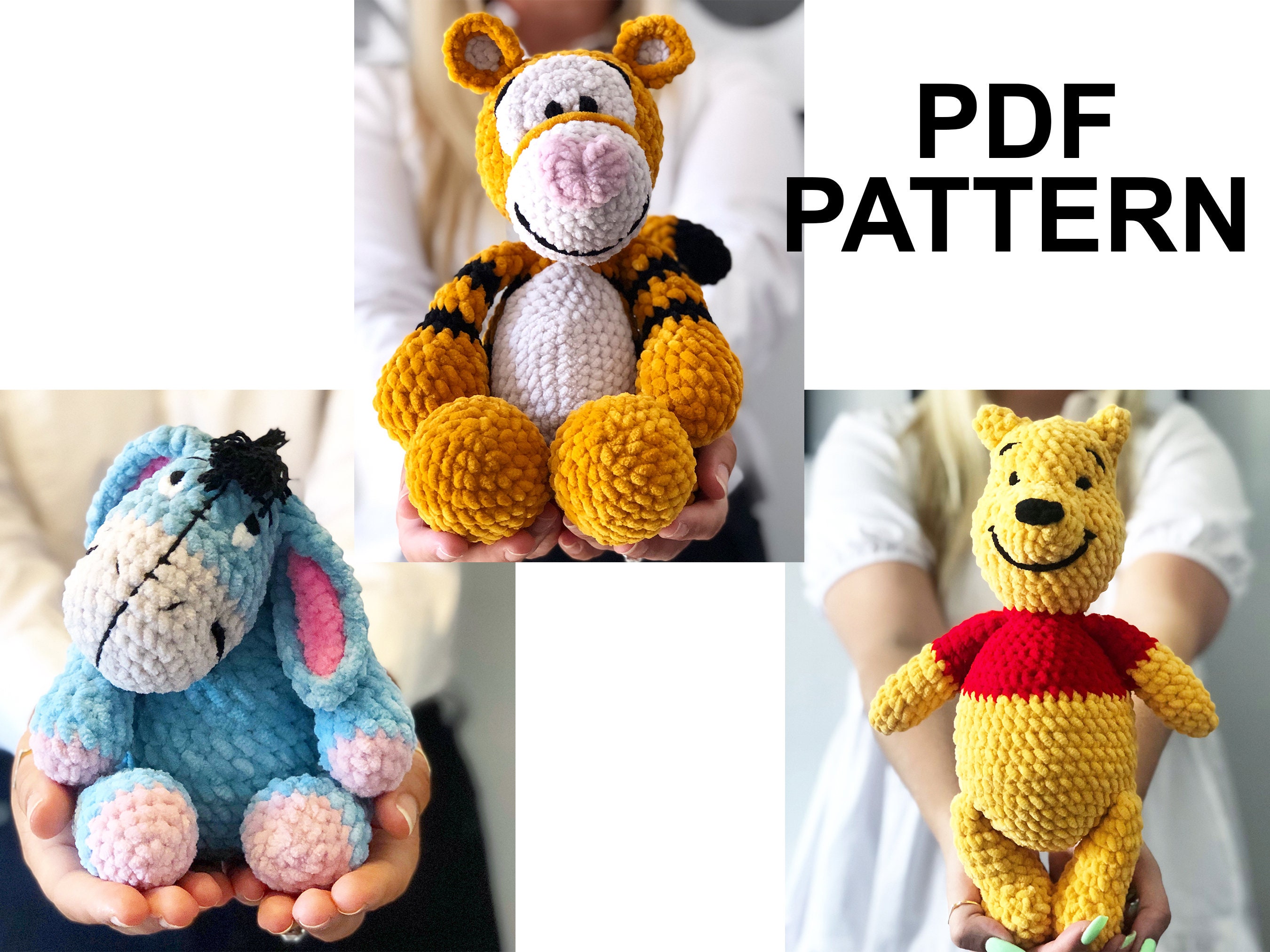 Winnie the Pooh Set Pdf Pattern, Tiger, Pooh, Eeyore Plush Pattern ...
