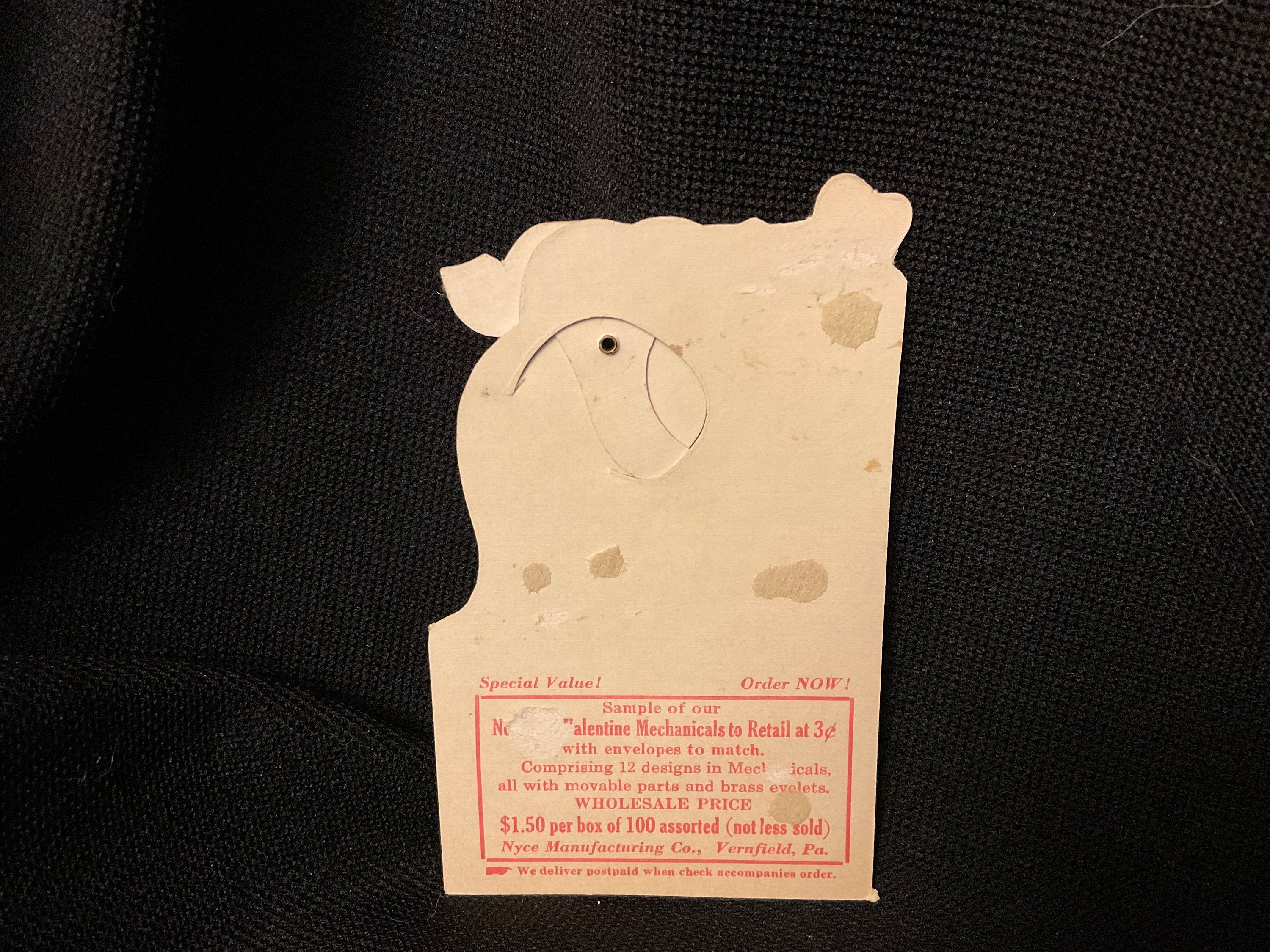 Vintage Duck Valentine Salesman Sample Valentine Card C. 1940s NYCE Mfg ...