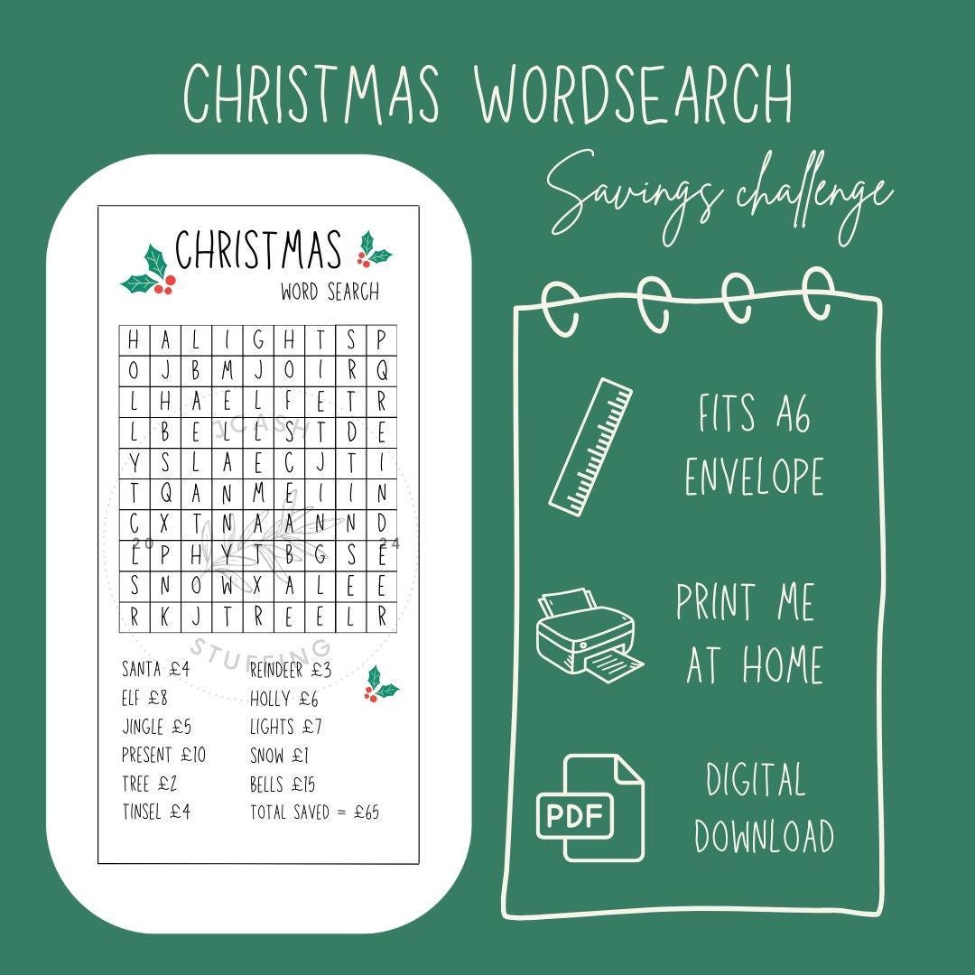 Christmas Wordsearch Savings Challenge Digital Download Cash Stuffing ...