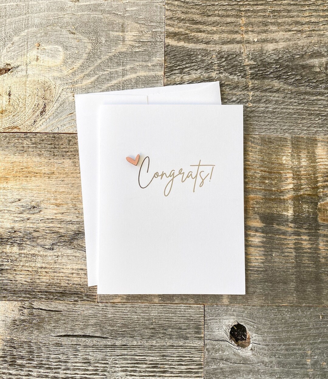 Foiled Congratulations Card: Handmade With Wood Heart Accent - Etsy