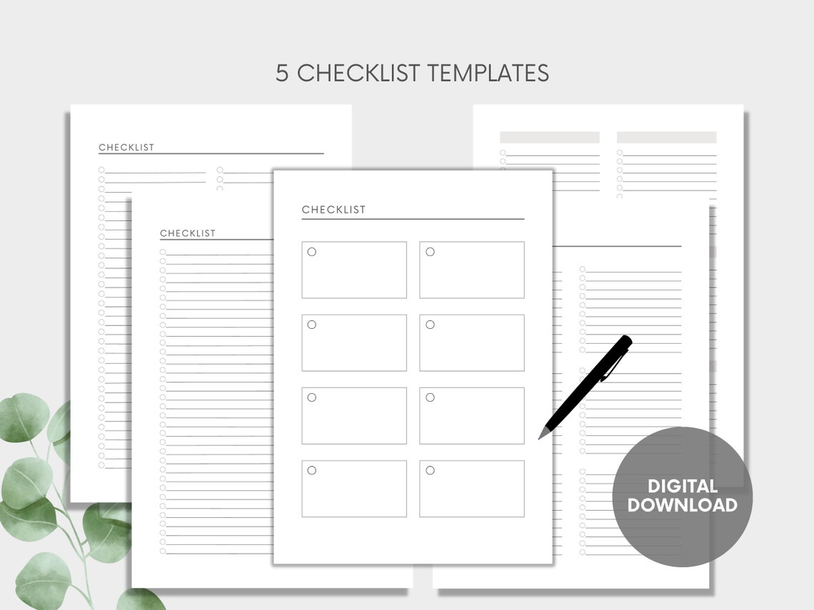 Printable Blank Checklist Bundle, Checklist Template, Minimalistic ...