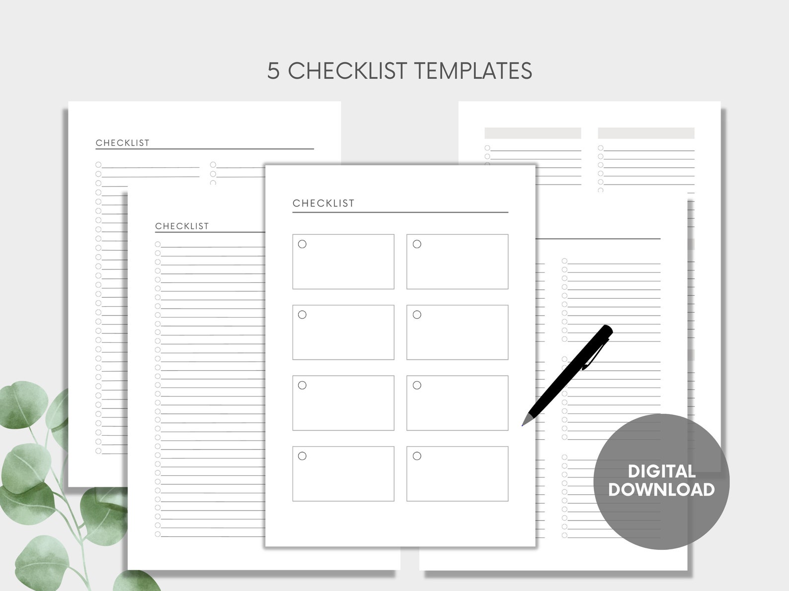 Printable Blank Checklist Bundle, Checklist Template, Minimalistic ...