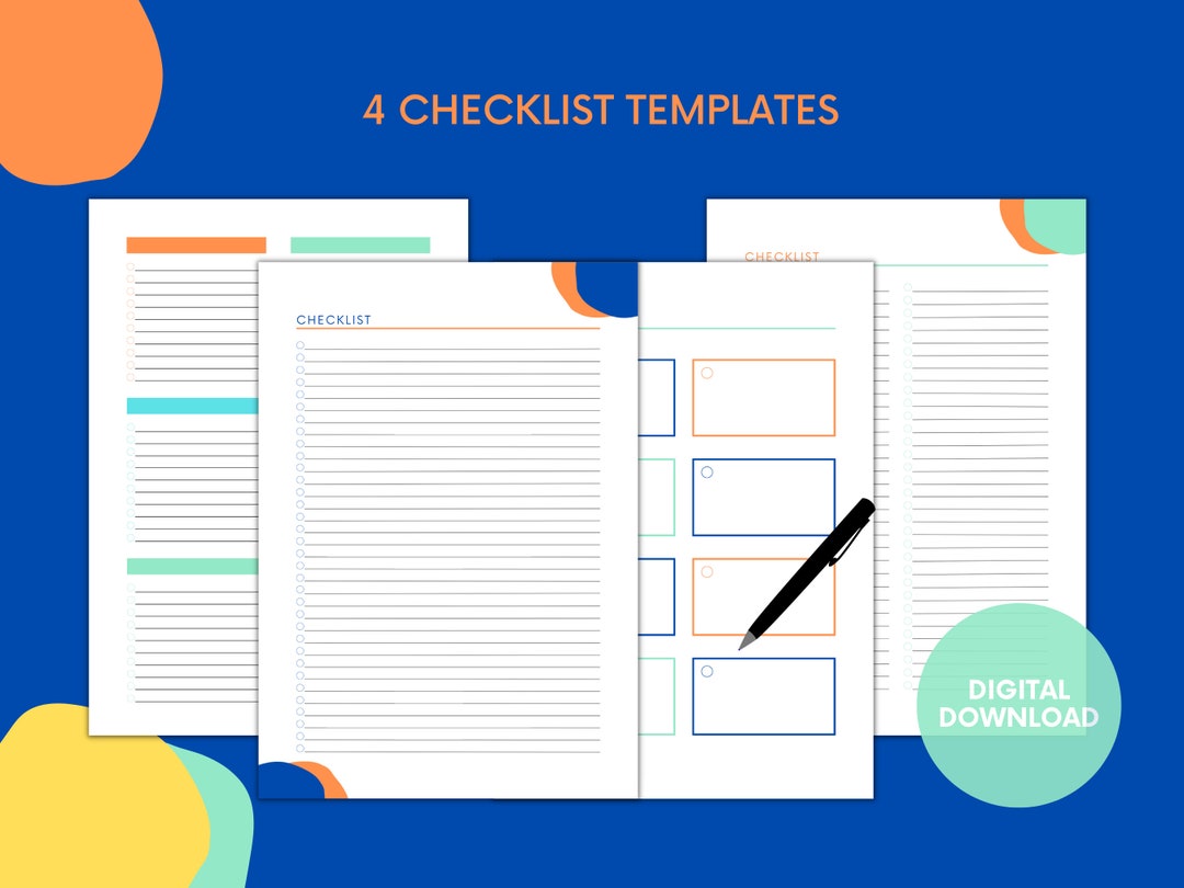 Printable Blank Checklist Bundle, Checklist Template, Colorful ...