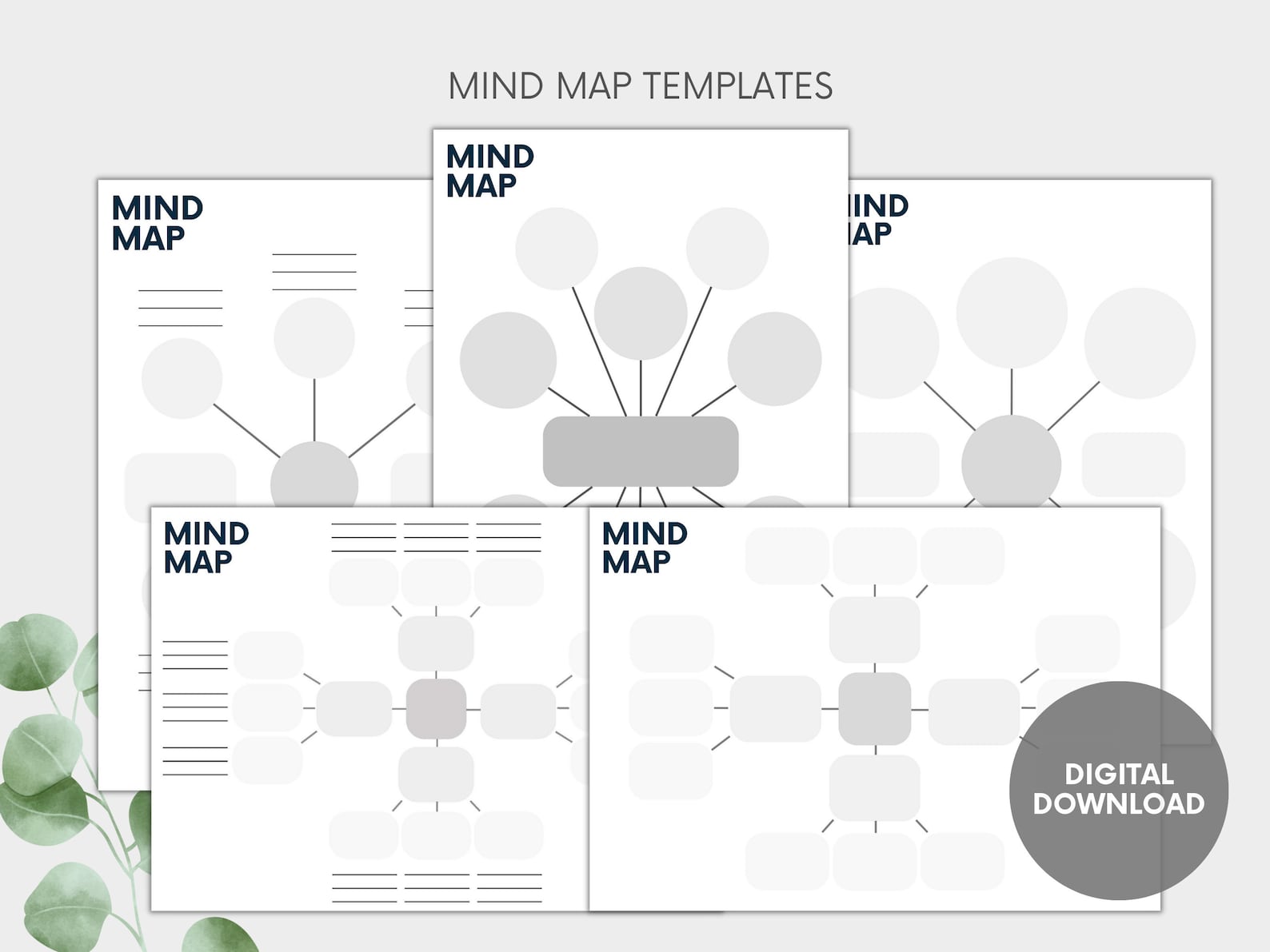 Mind Map Template,minimalistic Brainstorm Printable, Brainstorming ...