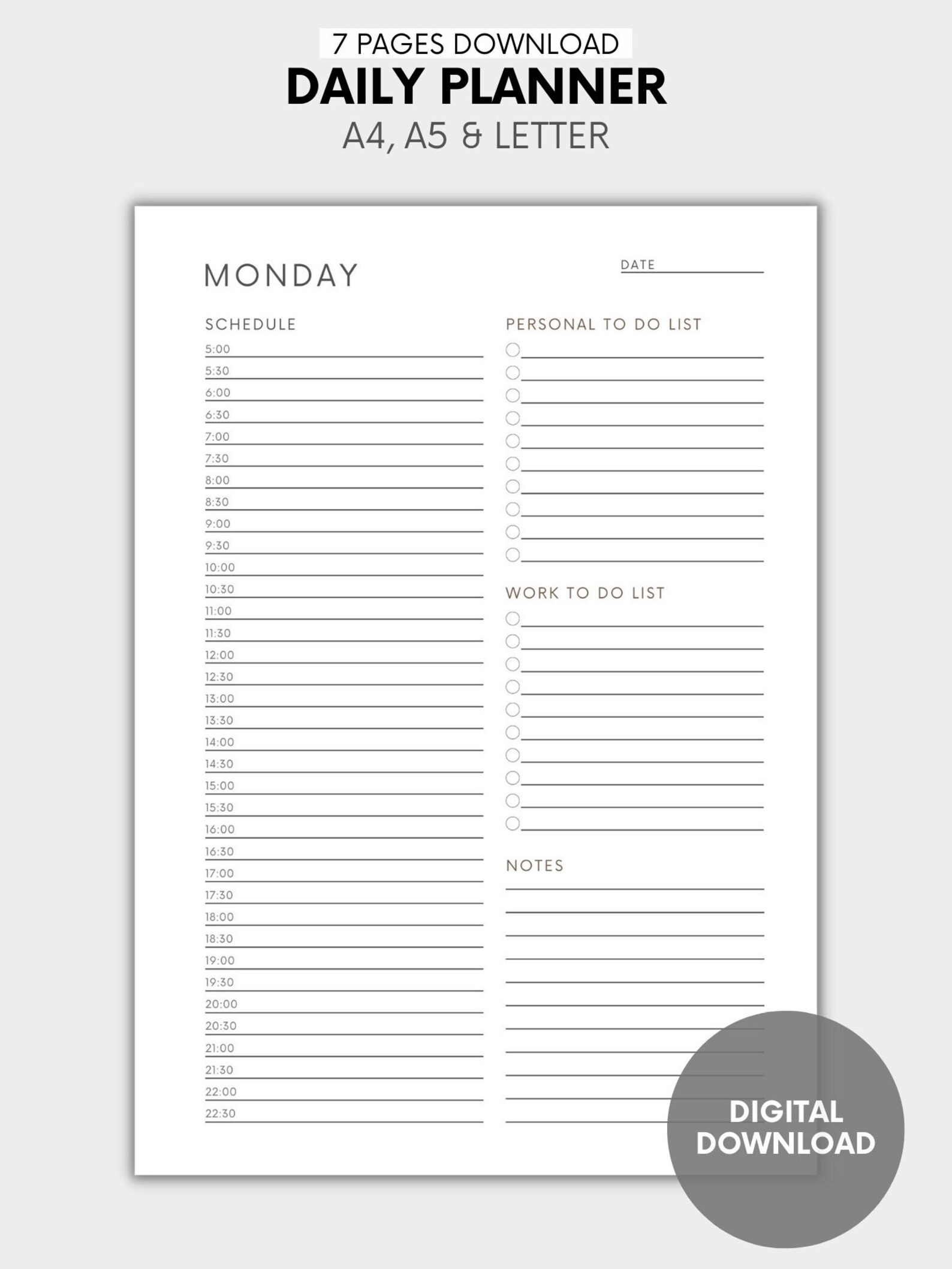 Minimalist Daily Planner Printable Daily Sheets Undated - Etsy