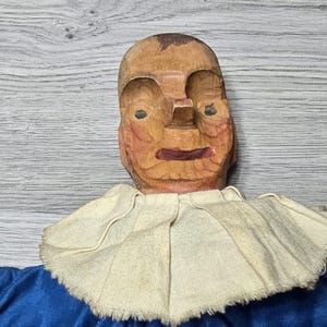 Antique Hand Carved Wood Head Felt Hands German Jester Hand Puppet ...