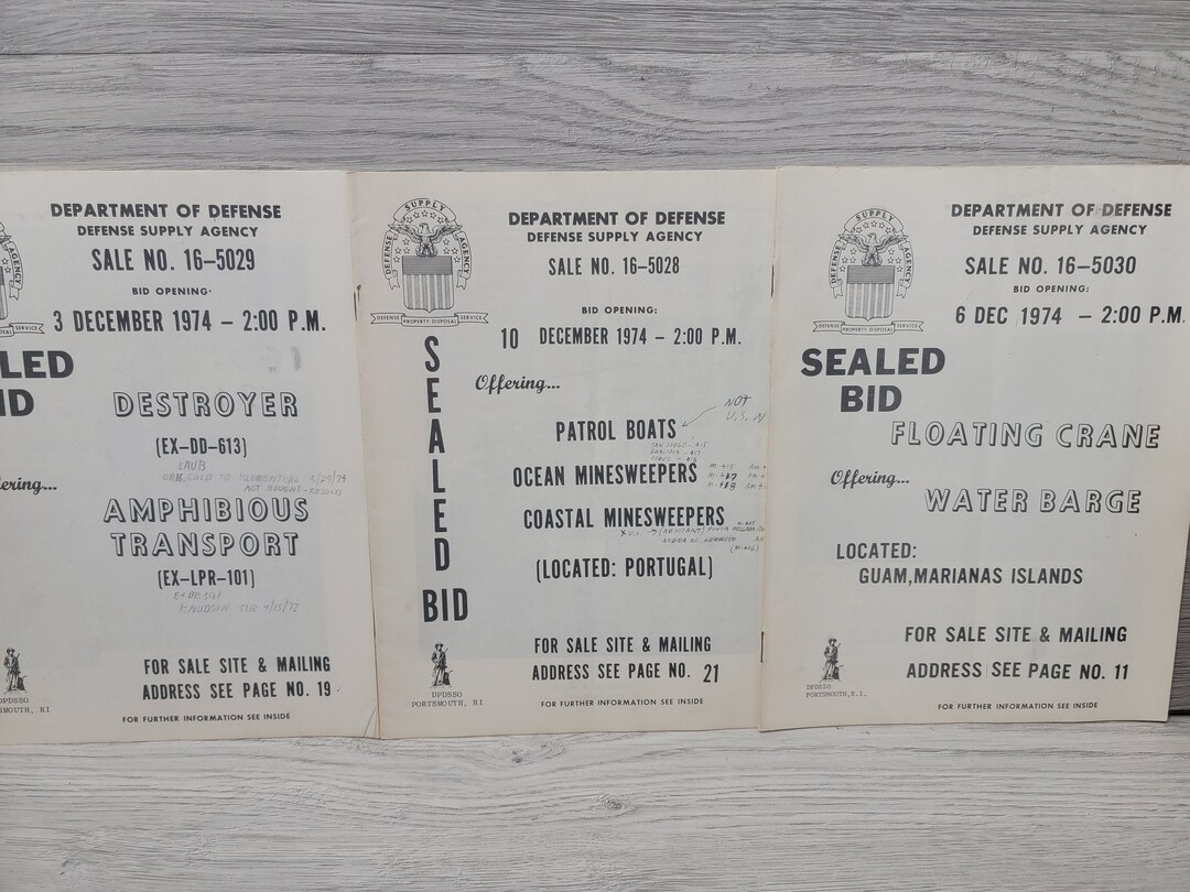 1974 Department of Defense Military Sealed Bid Booklet Lot of 3 - Etsy