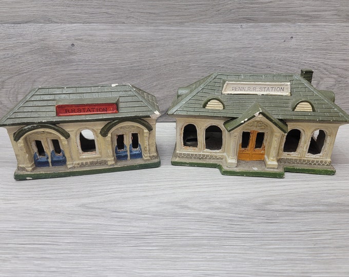 1930s Christmas Composite Putz Village Railroad Train Houses Japan SOME ...