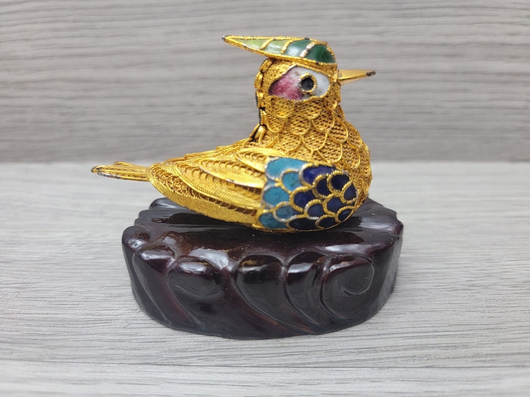 1950s Chinese Cloisonne Gilted Filigree Bird Wood Stand Hand Crafted - Etsy